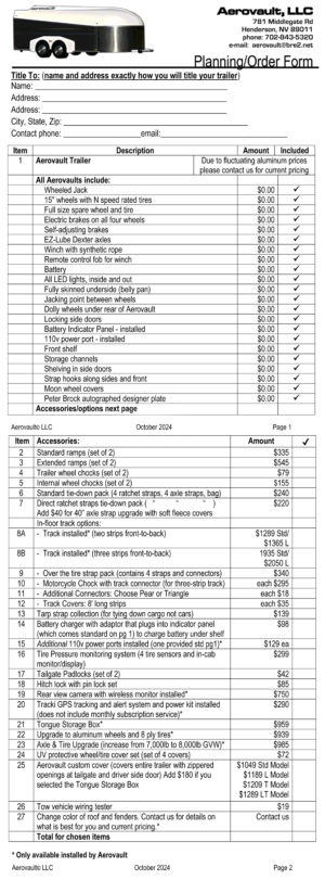 PLANNING/ORDER FORM